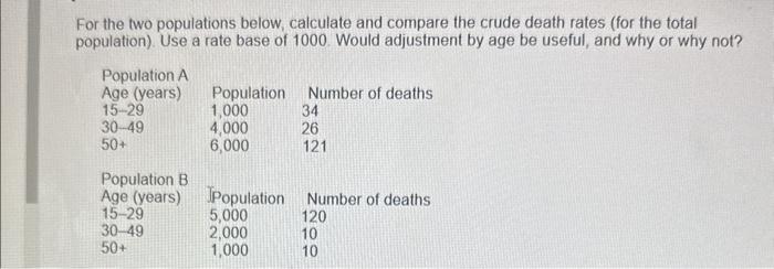 Solved For the two populations below, calculate and compare | Chegg.com