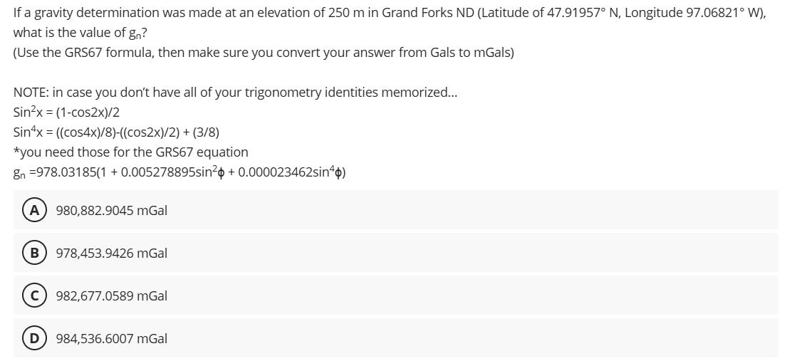 Solved If ﻿a gravity determination was made at an ﻿elevation | Chegg.com