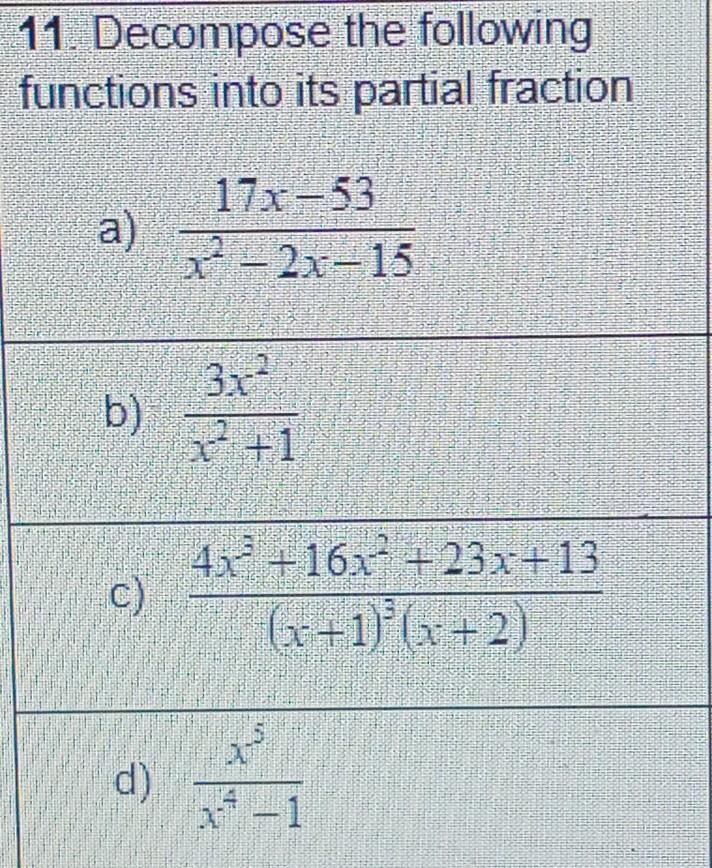 Solved 11. Decompose the following functions into its | Chegg.com