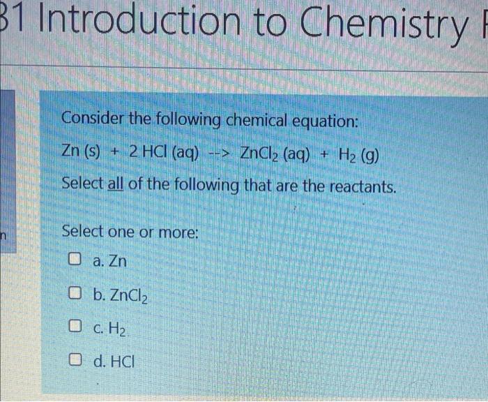 Solved B1 Introduction to Chemistry Consider the following | Chegg.com