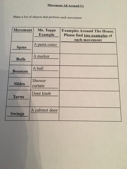 Solved Movement All Around Us Make a list of objects that | Chegg.com