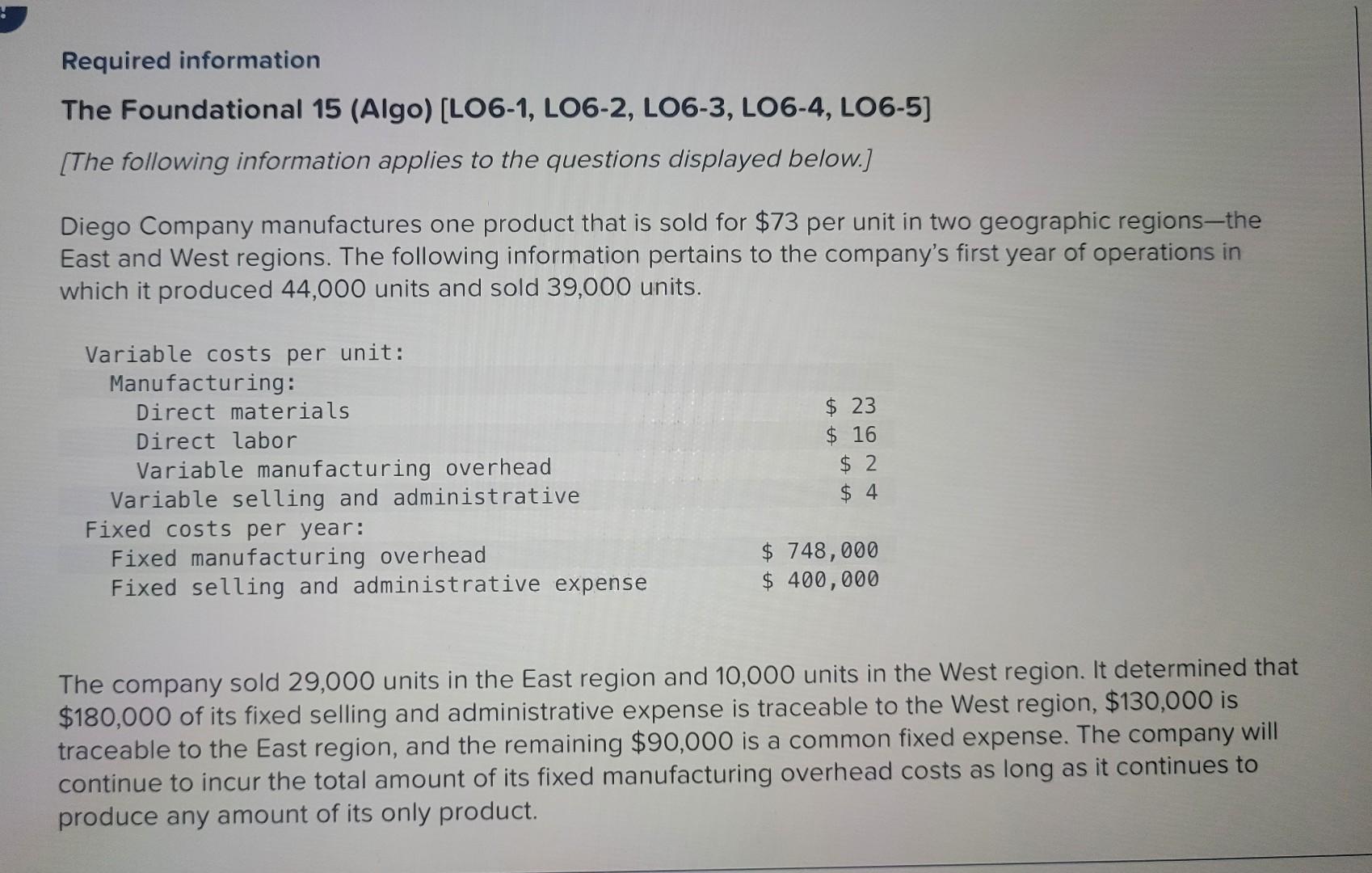 Solved The Foundational 15 (Algo) [LO6-1, LO6-2, LO6-3, | Chegg.com