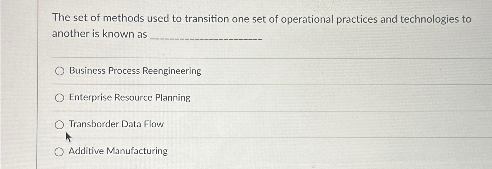 Solved The set of methods used to transition one set of | Chegg.com