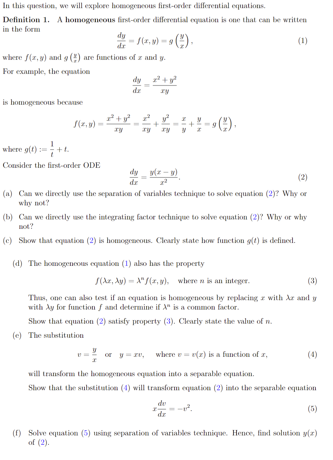 Solved In this question, we will explore homogeneous | Chegg.com