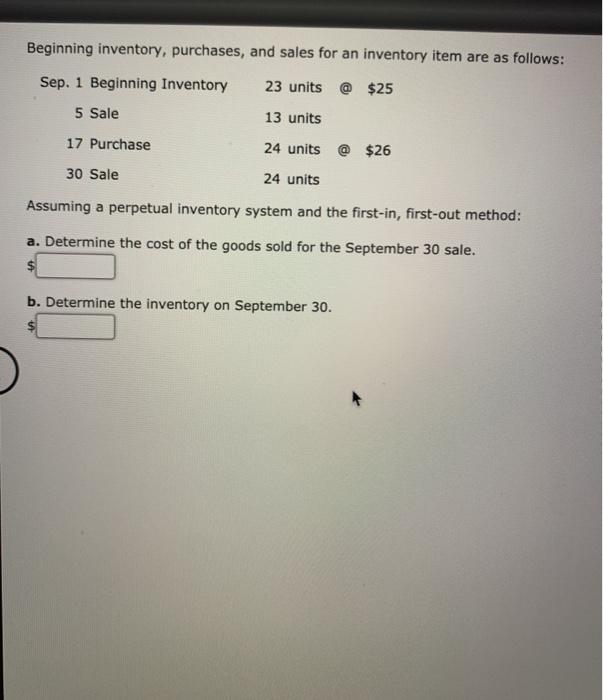 Solved Beginning inventory, purchases, and sales for an | Chegg.com