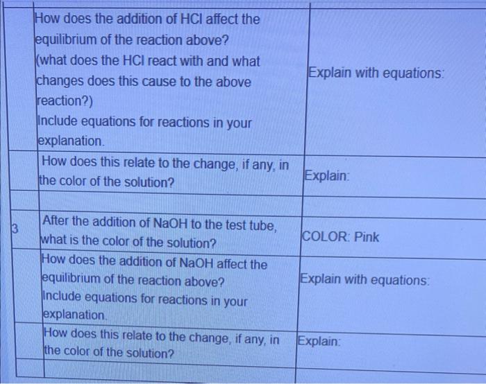Solved please help fill out chart and include the equations | Chegg.com