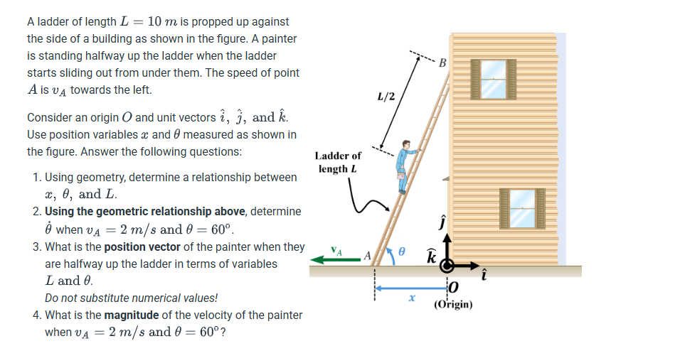 Solved A ladder of length L=10m is propped up against the | Chegg.com
