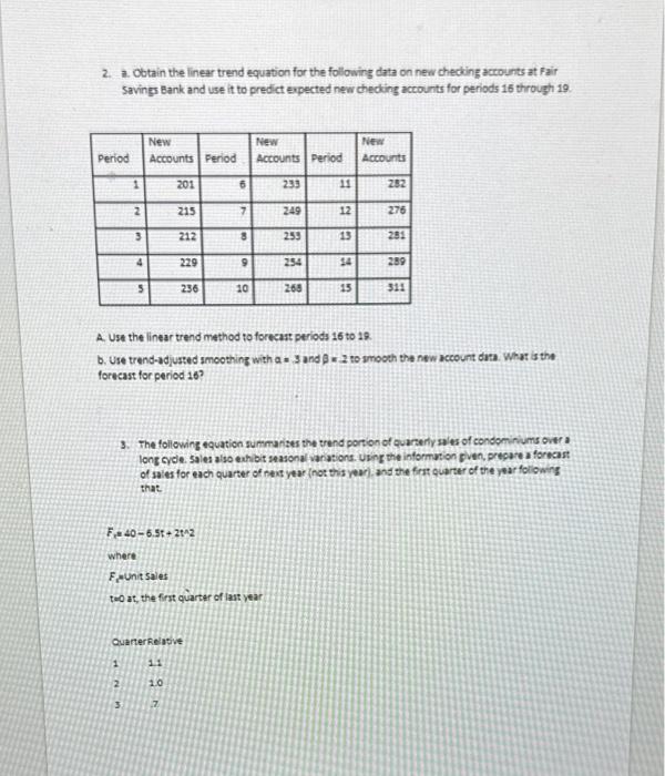 2. a. Obtain the linear trend equation for the | Chegg.com
