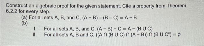 Solved Construct an algebraic proof for the given statement. | Chegg.com