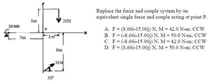 Solved Replace the force and couple system by an equivalent | Chegg.com