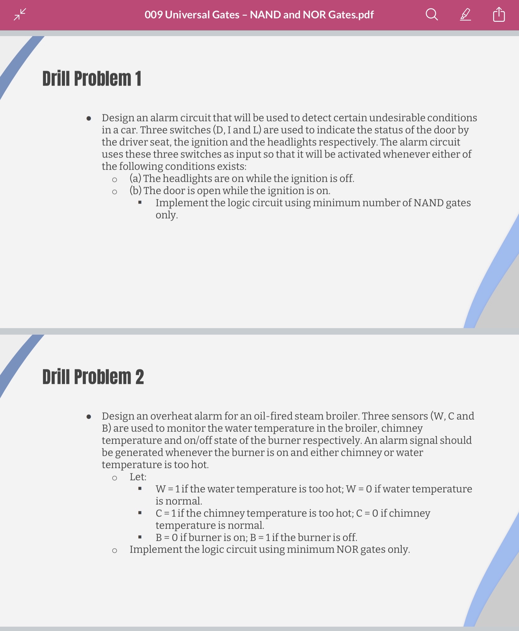 Solved Drill Problem 1Design an alarm circuit that will be | Chegg.com