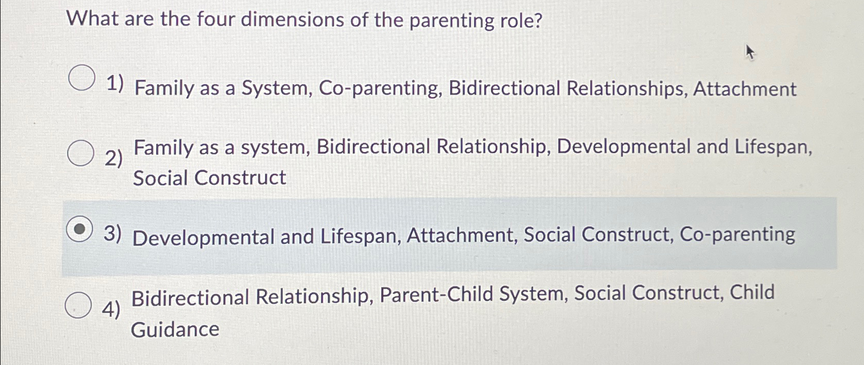 Solved What are the four dimensions of the parenting | Chegg.com