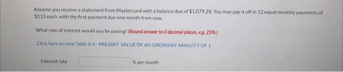 Solved Assume you receive a statement from Mastercard with a | Chegg.com