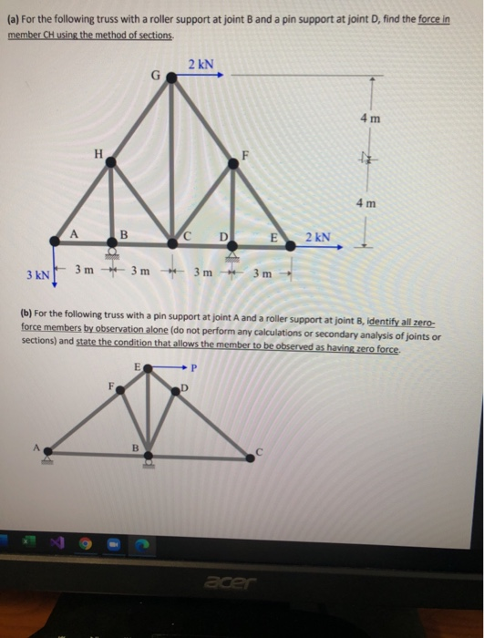 Solved (a) For the following truss with a roller support at | Chegg.com