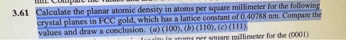 Solved Calculate The Planar Atomic Density In Atoms Per