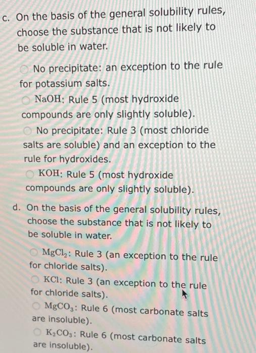 Solved a. On the basis of the general solubility rules, | Chegg.com