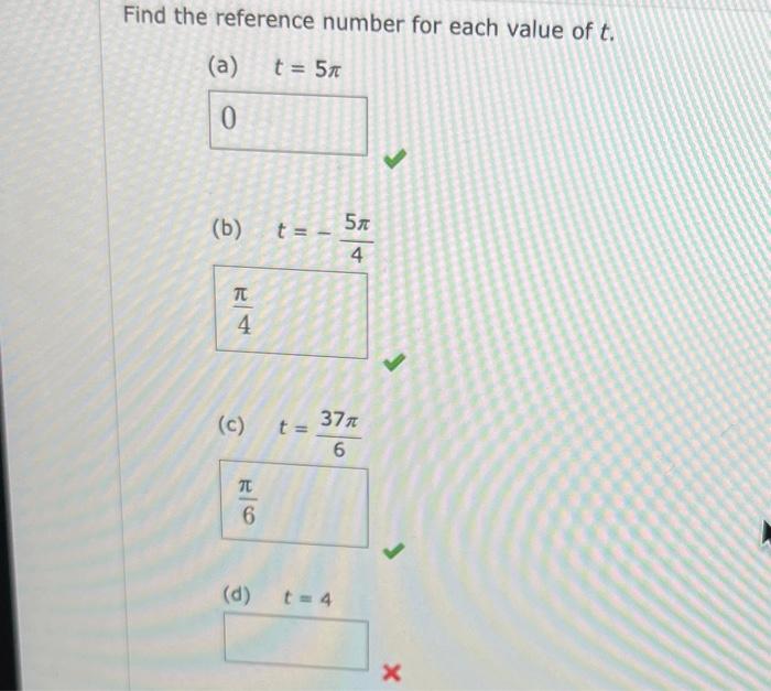 Solved Find the reference number for each value of t. (a) t | Chegg.com