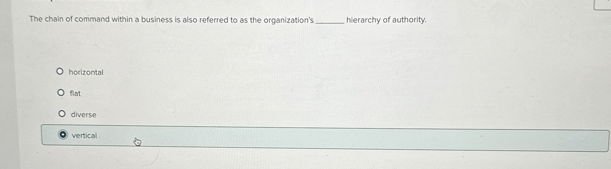 Solved The chain of command within a business is also | Chegg.com