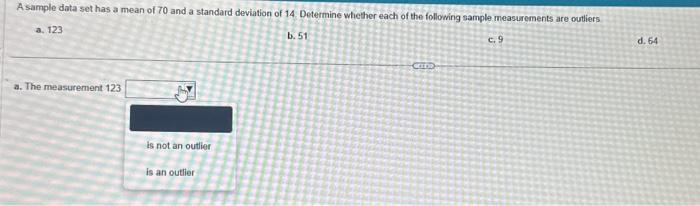 Solved A sample data set has a mean of 70 and a standard | Chegg.com