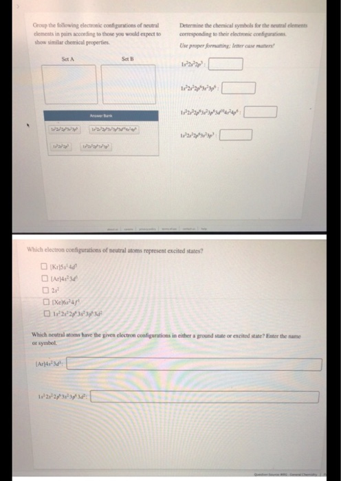 Solved Group the following electronic configurations of | Chegg.com