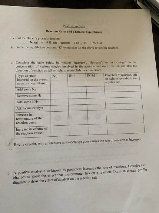 Solved Post Lab Activity Reaction Rates and Chemical | Chegg.com
