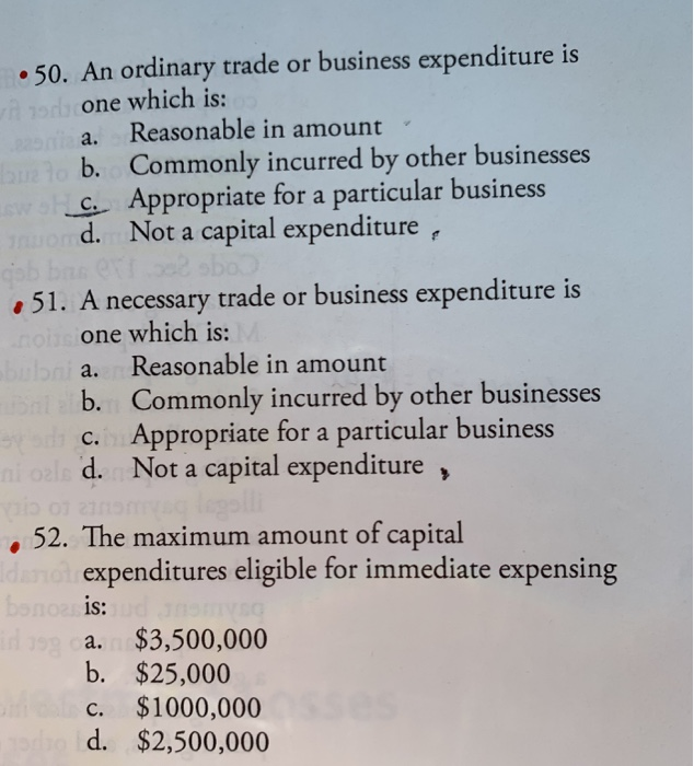 Solved • 50. An ordinary trade or business expenditure is | Chegg.com