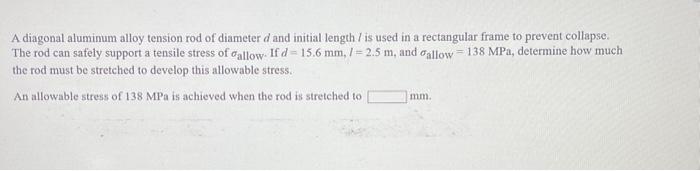Solved A diagonal aluminum alloy tension rod of diameter d | Chegg.com