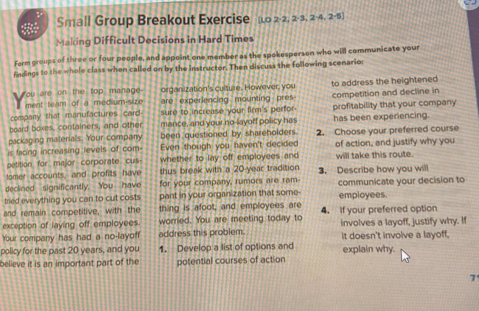 Solved Small Group Breakout Exercise | Chegg.com