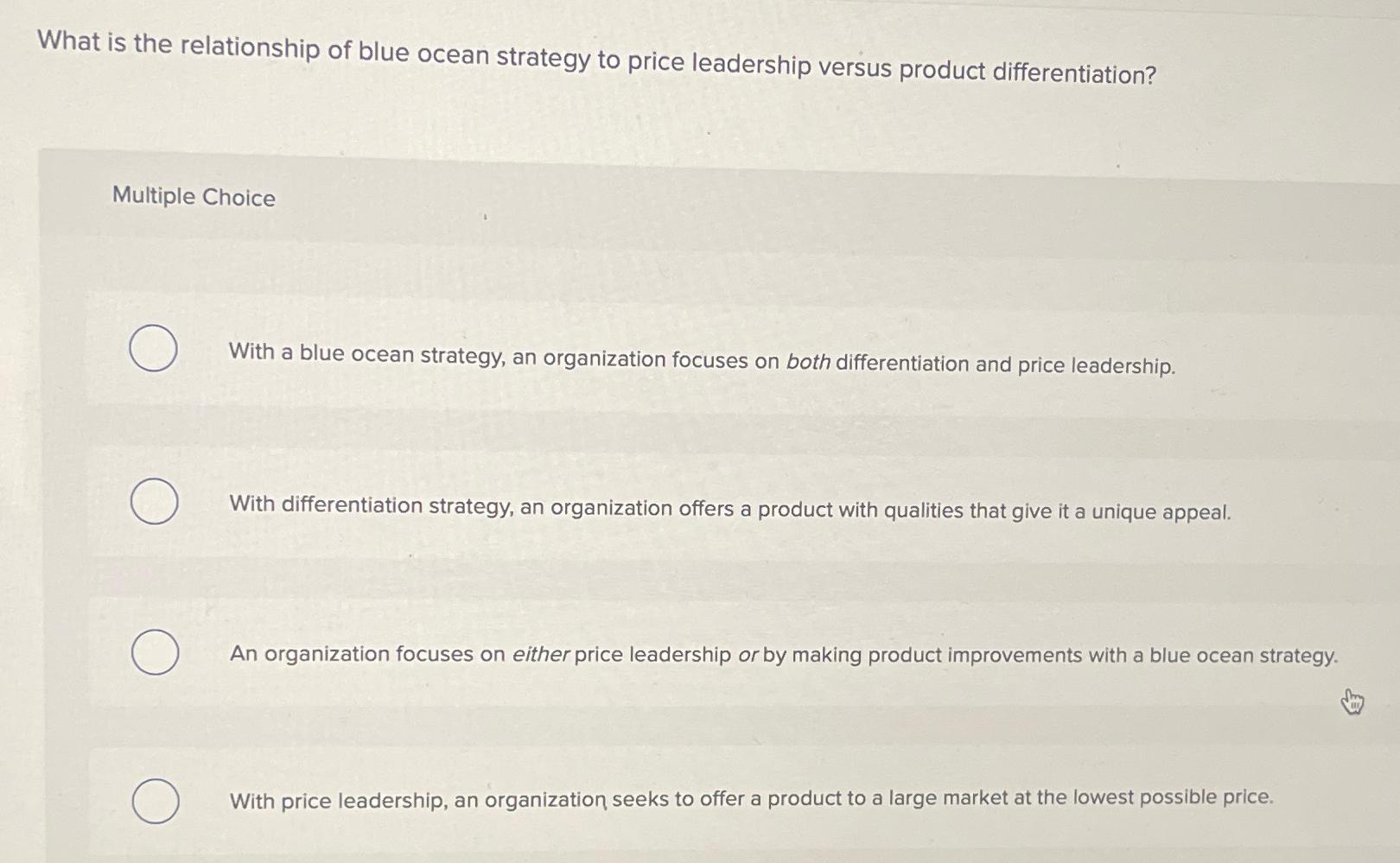 Solved What is the relationship of blue ocean strategy to | Chegg.com