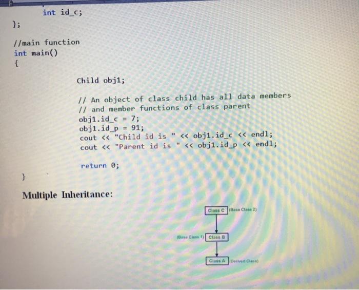 Single Inheritance: Class A (Base Class) (Base Class | Chegg.com