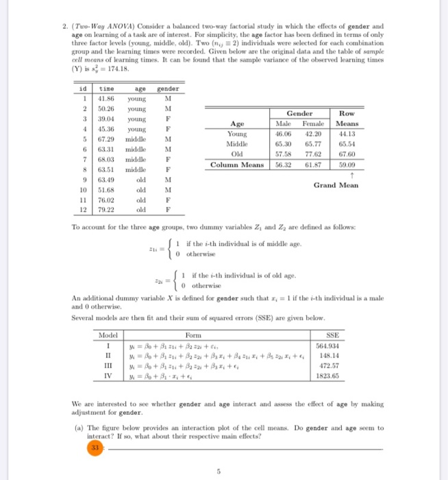 2. (Two-Way ANOVA) Consider a balanced two-way | Chegg.com