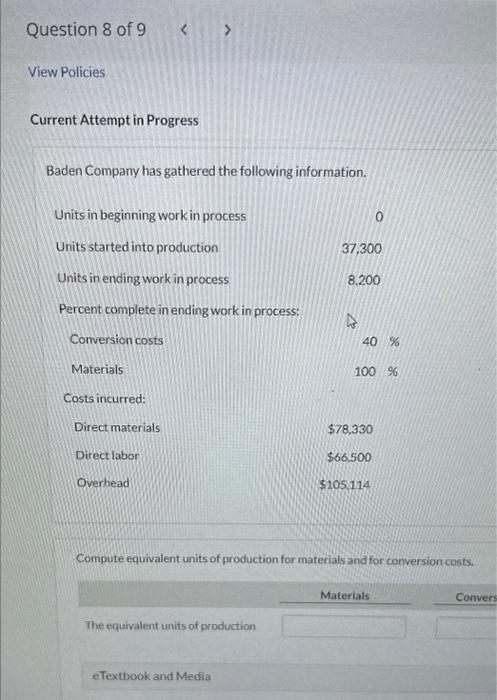 Solved Current Attempt in Progress Baden Company has | Chegg.com
