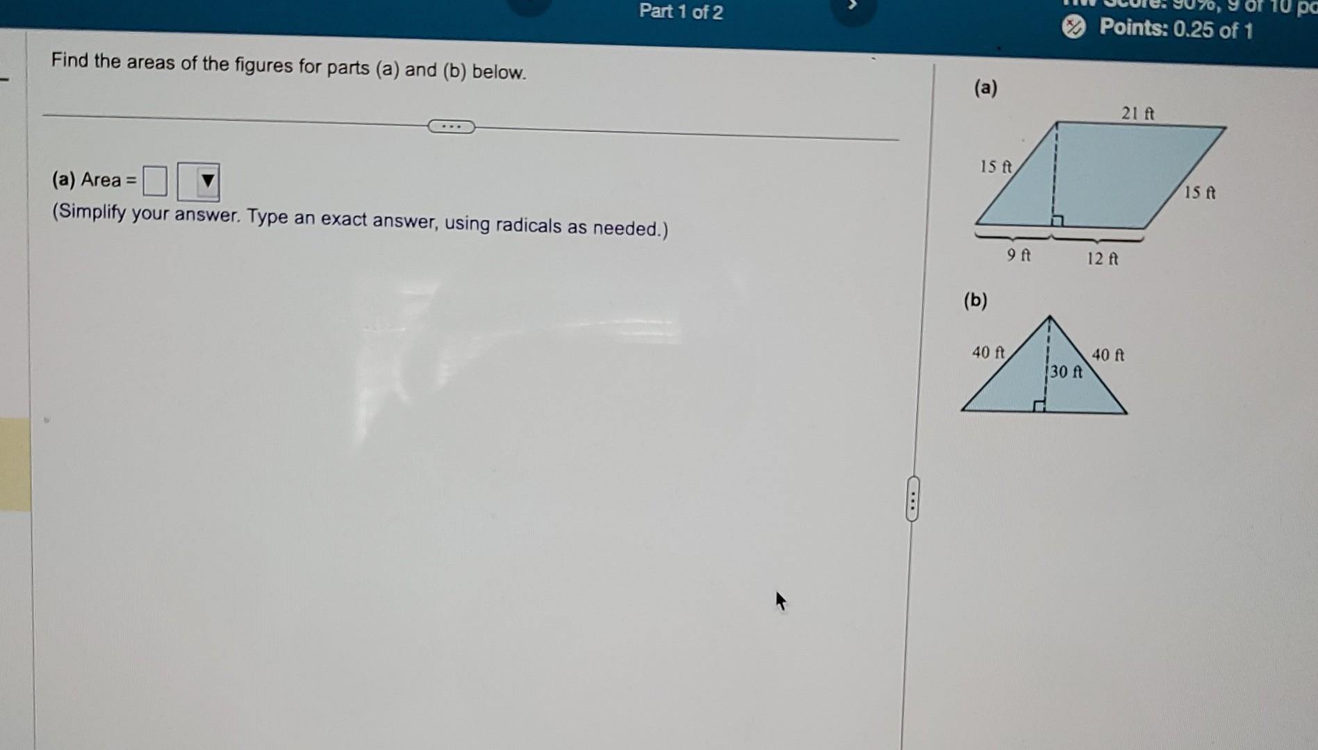 Solved Find the areas of the figures for parts (a) and (b) | Chegg.com