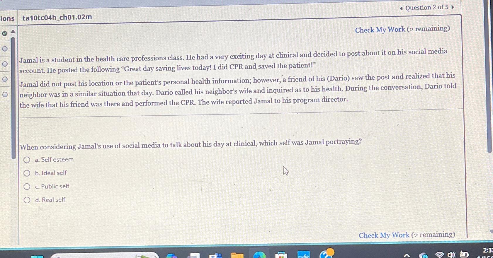 Solved Question 2 ﻿of 5Check My Work (2 ﻿remaining)Jamal is | Chegg.com