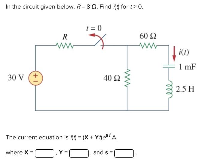 Solved In the circuit given below, R=8Ω. Find i(t) for t>0. | Chegg.com