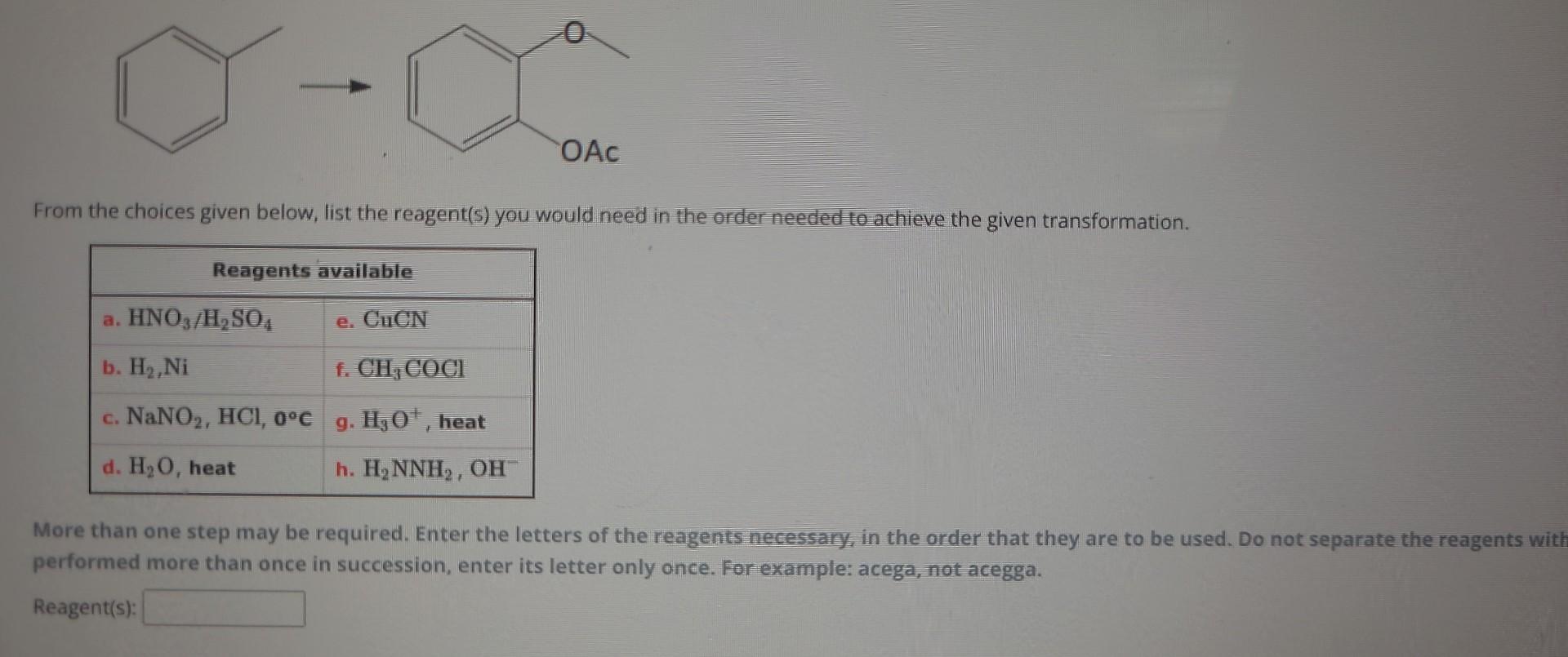 Solved From the choices given below, list the reagent(s) | Chegg.com