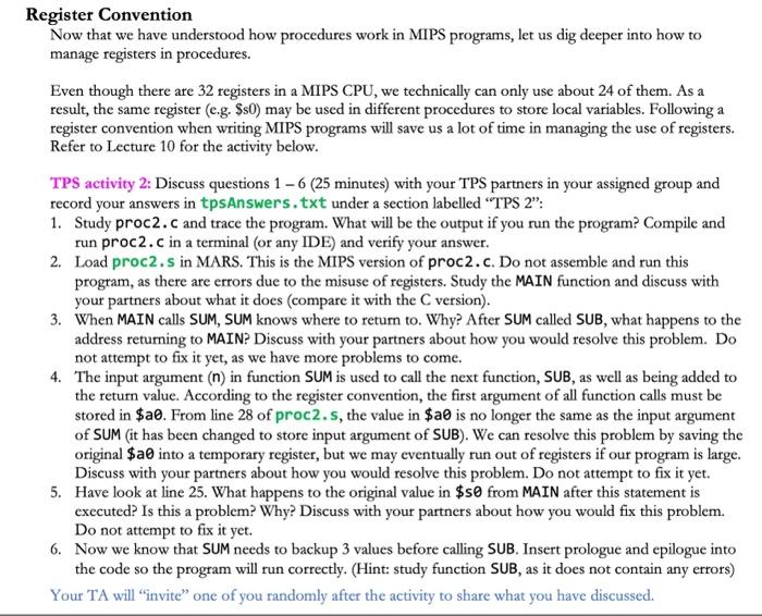 Solved Register Convention Now that we have understood how | Chegg.com