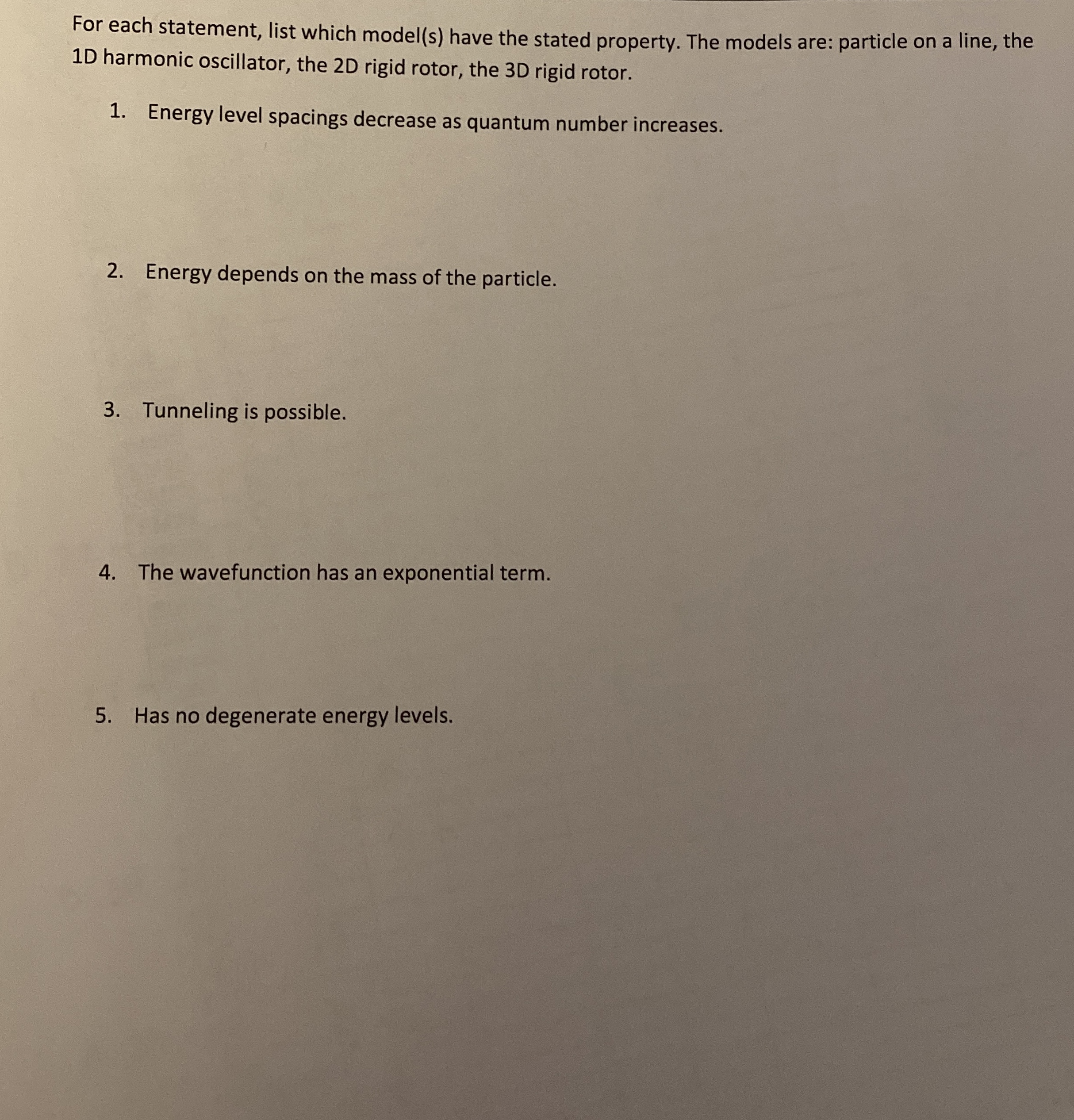 Solved For each statement, list which model(s) ﻿have the | Chegg.com