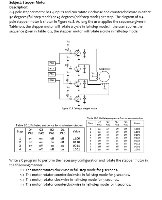 Subject: Stepper Motor Description: A 4-pole stepper | Chegg.com