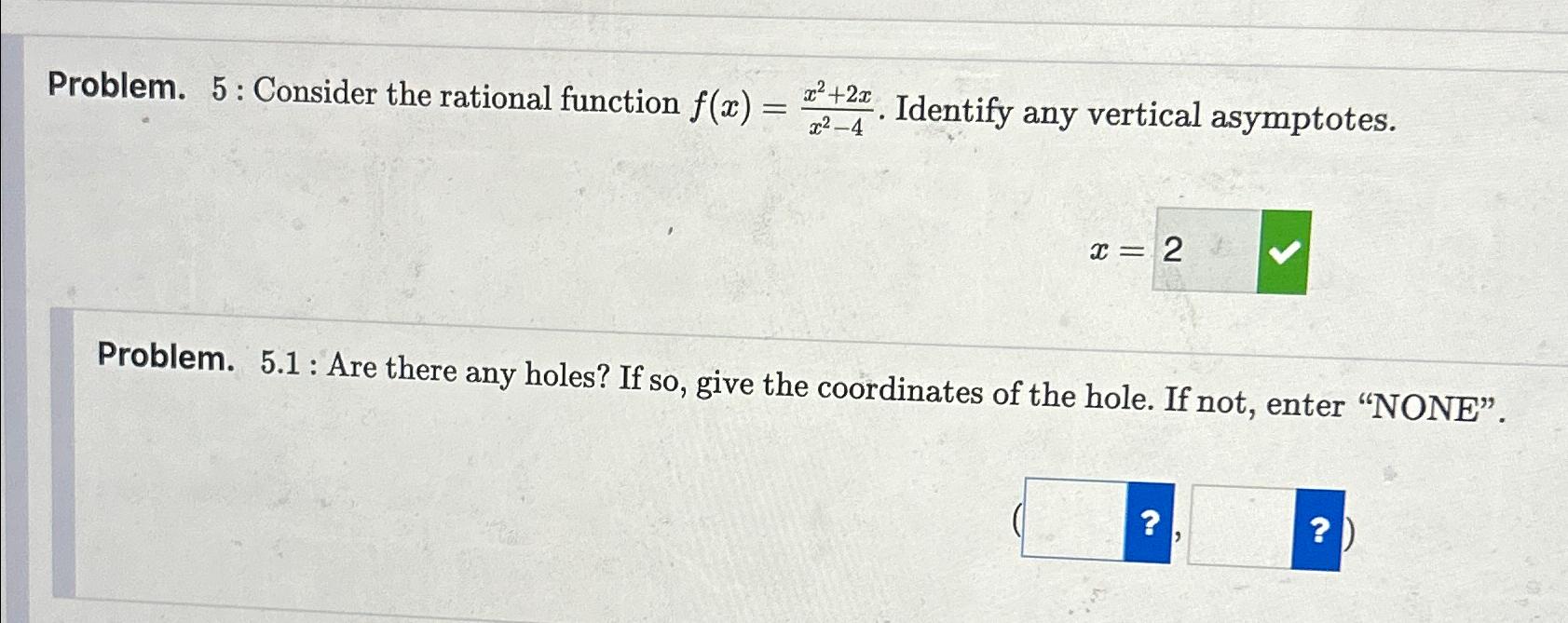 Solved Problem. 5: Consider the rational function | Chegg.com