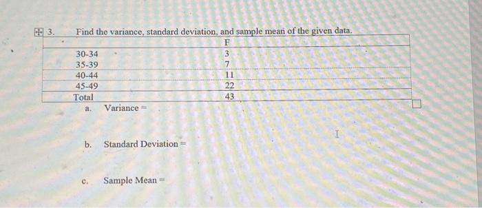 Find the variance standard deviation. and samole mean | Chegg.com