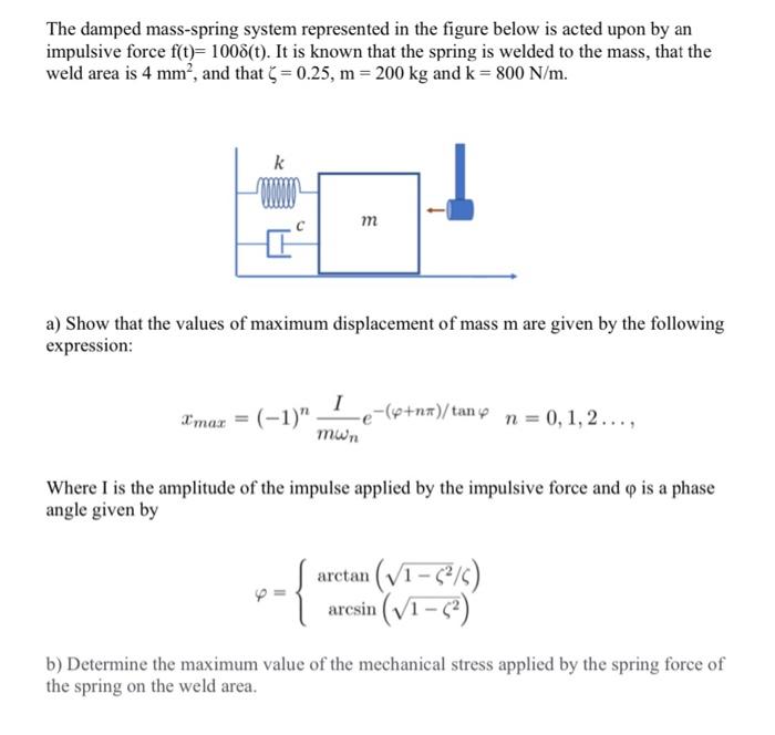 The damped mass-spring system represented in the | Chegg.com