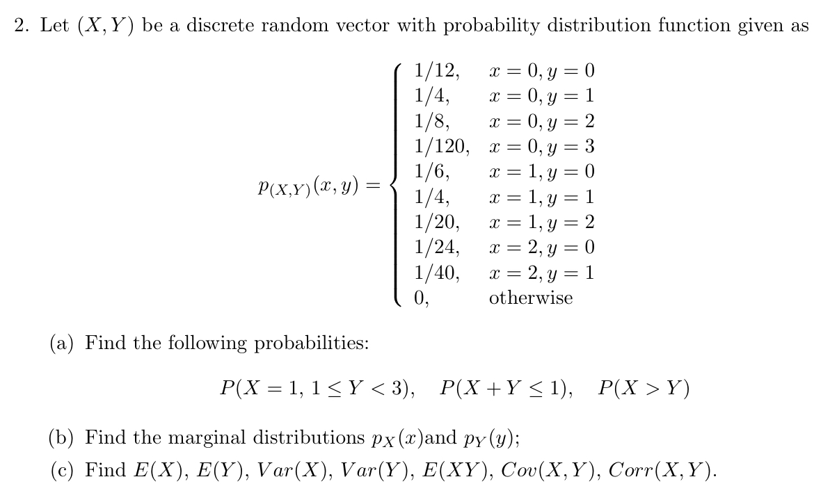 Solved Let (x,Y) ﻿be a discrete random vector with | Chegg.com