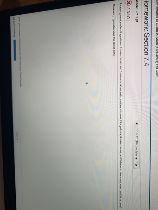 Solved Mathematics of Business -Math (1324-4W01) Fall-2020 | Chegg.com