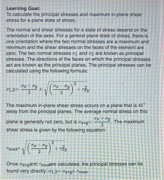 Solved Learning Goal: To calculate the principal stresses | Chegg.com
