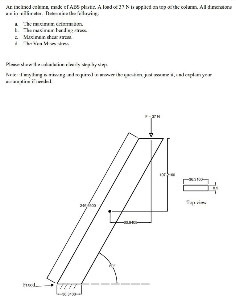Solved An inclined column, made of ABS plastic. A load of 37 | Chegg.com