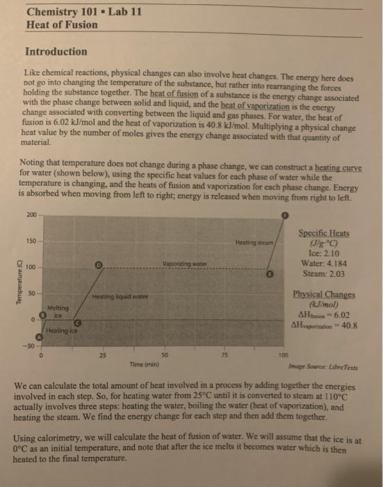 Solved Chemistry 101 - Lab 11 Heat of Fusion Introduction | Chegg.com