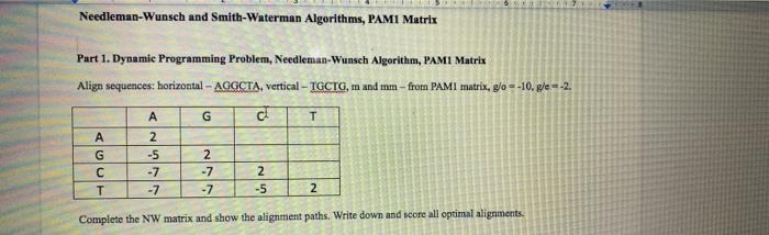 Needleman-Wunsch and Smith-Waterman Algorithms, PAM1 | Chegg.com