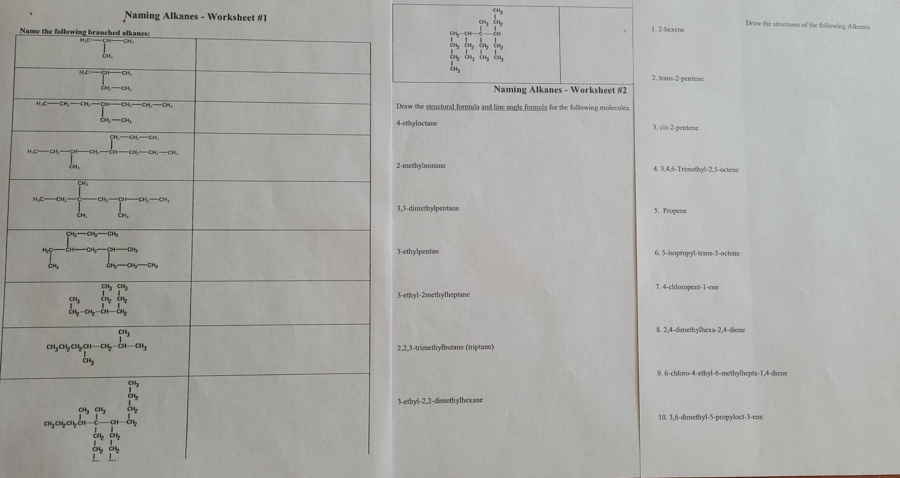 Solved CH Naming Alkanes - Worksheet #1 Draw the structures | Chegg.com