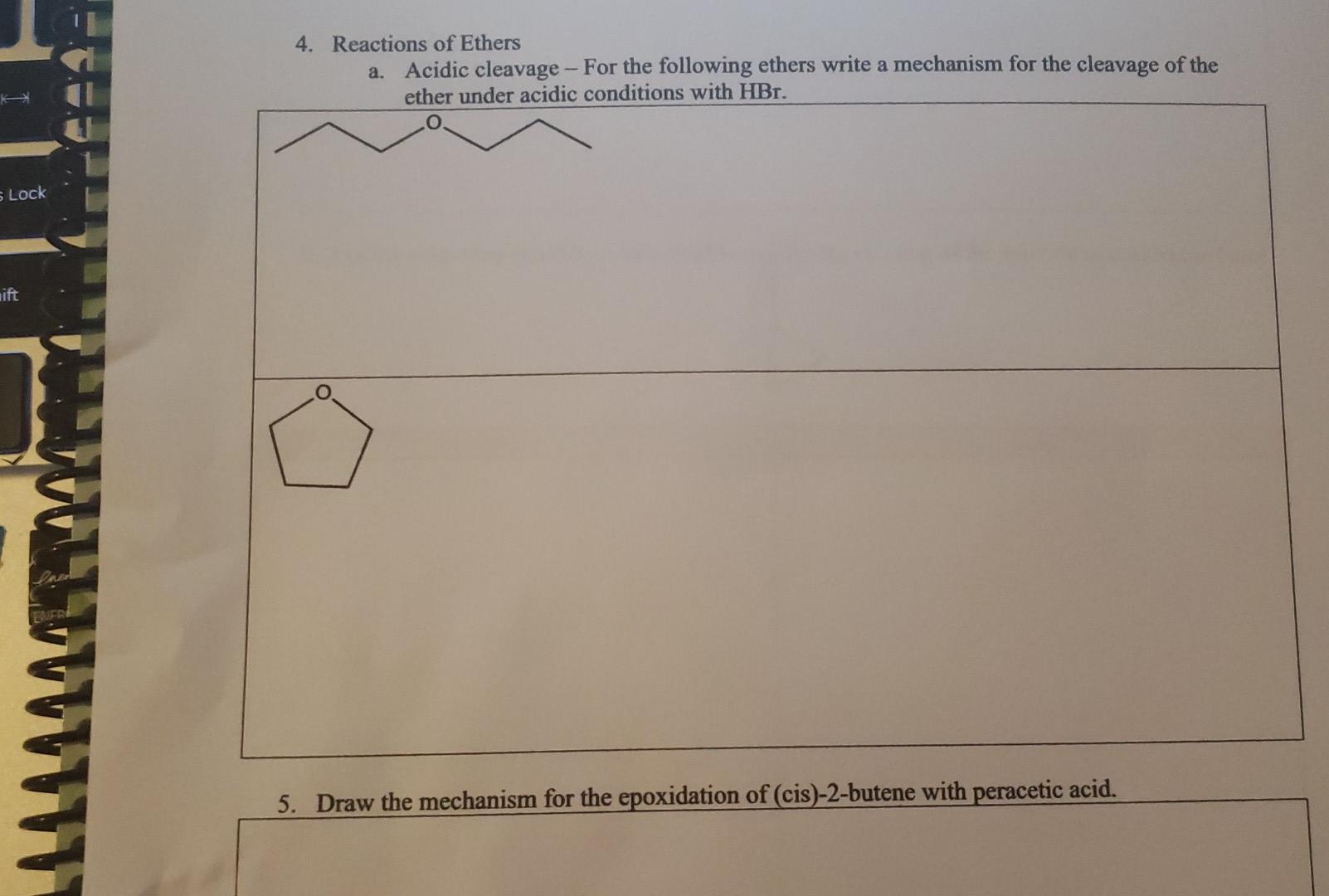Solved - 4. Reactions of Ethers a. Acidic cleavage - For the | Chegg.com